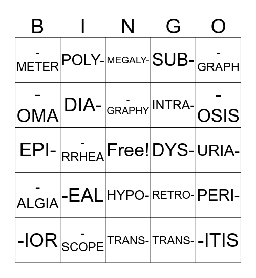 Medical Terms Bingo Card