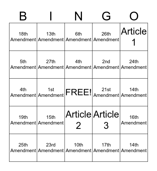 Constitution Bingo Card