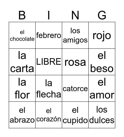 Día de San Valentín Bingo Card