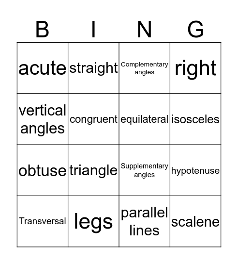 Geometry Bingo Bingo Card