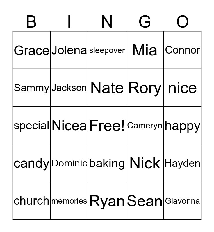 Grandparent Day Bingo Card