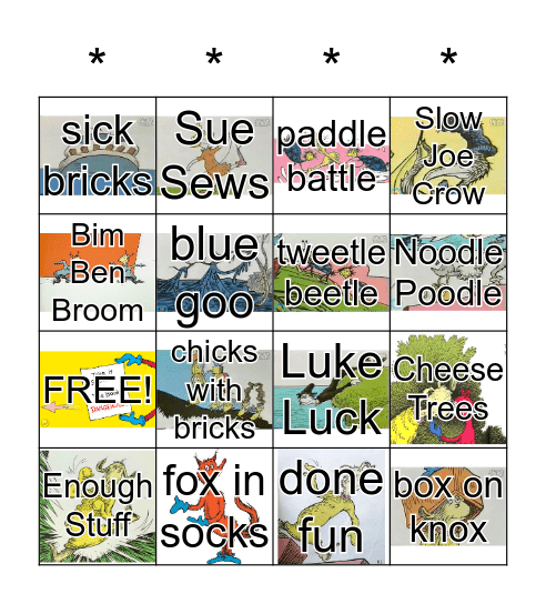 FOX IN SOCKS BINGO Card
