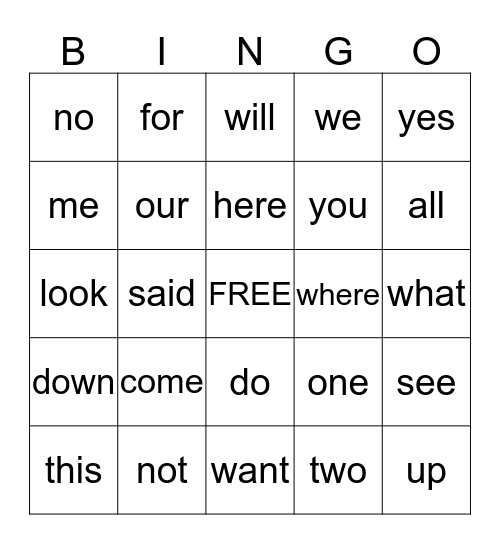 Sight Word Bingo (Set 2) Bingo Card