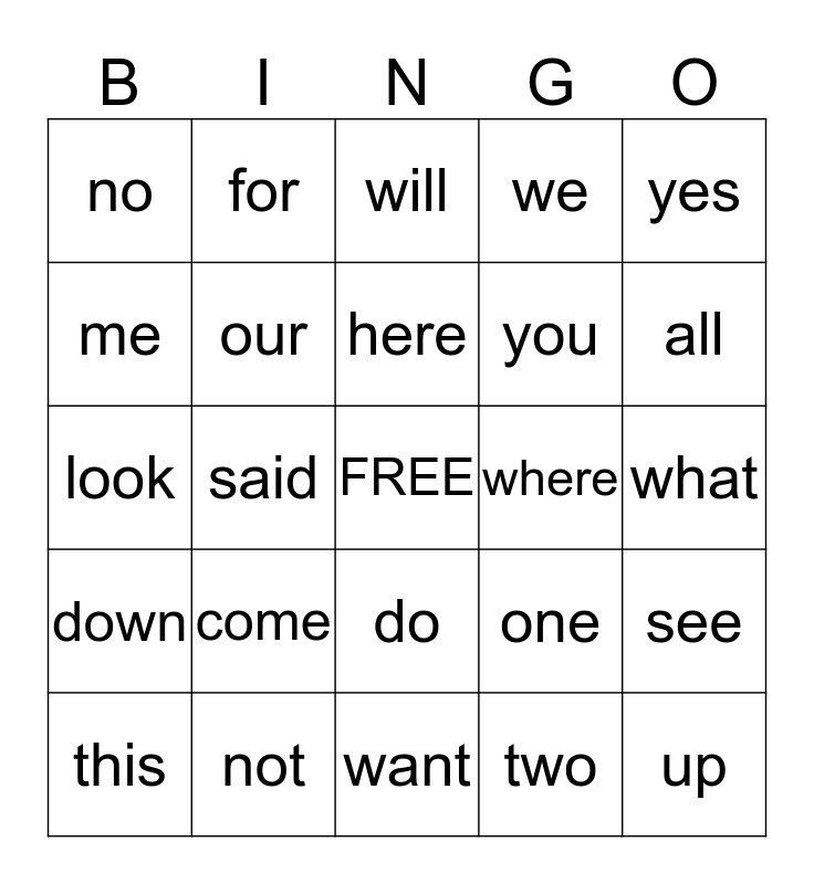 Sight Word Bingo (Set 2) Bingo Card
