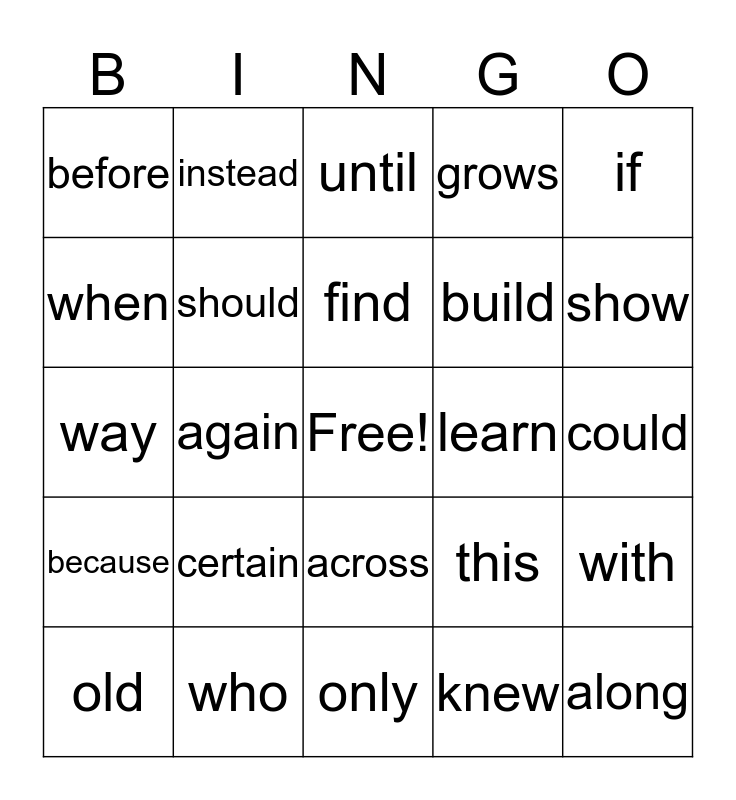 Rainbow II Bingo Card