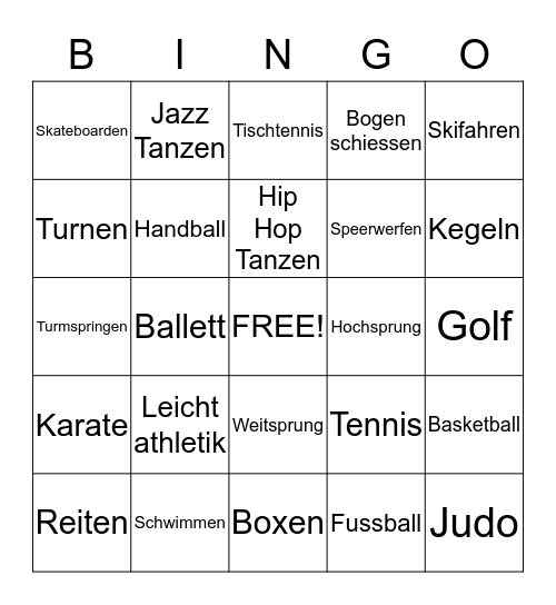 Sportarten Bingo Card