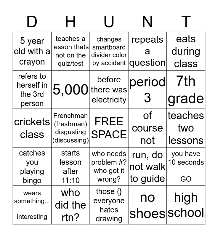 Mrs. Hunt Bingo Card