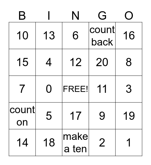 Fluency Within 20 Bingo Card