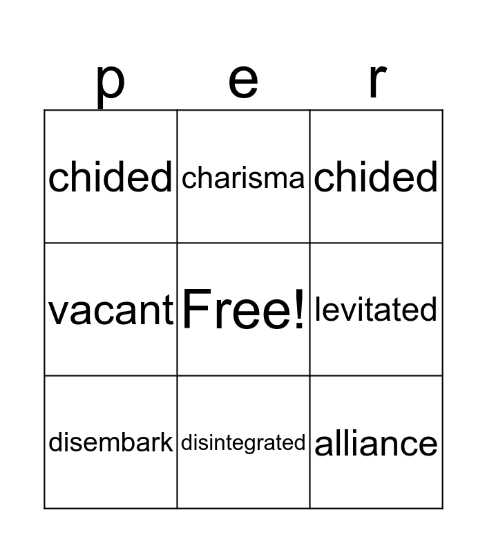 Ch. 11-22 The lightning Thief Vocabulary Bingo Card