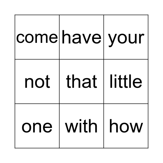 Word Wall Bingo Card