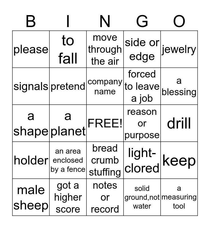 Context Clues Bingo Card