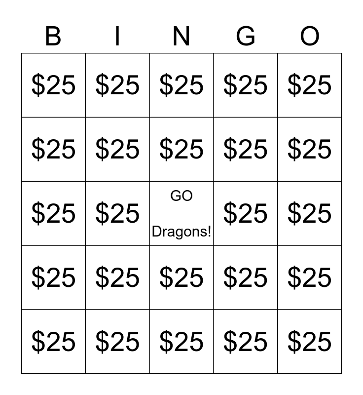 1 GIFT OF $25! Bingo Card