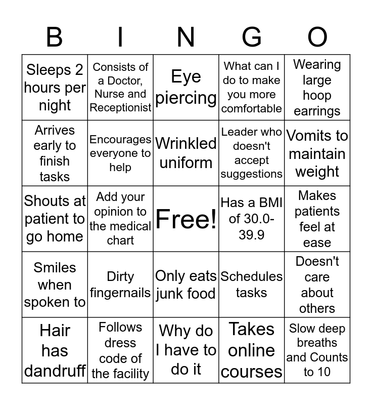 Personal Characteristics Bingo Card