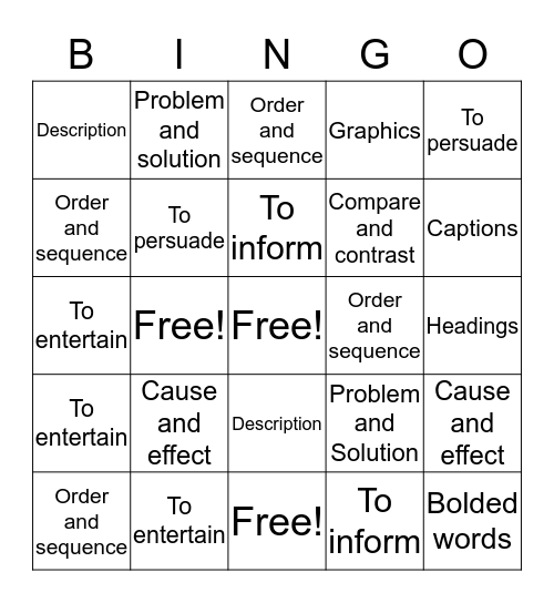 Informational Text BINGO Card