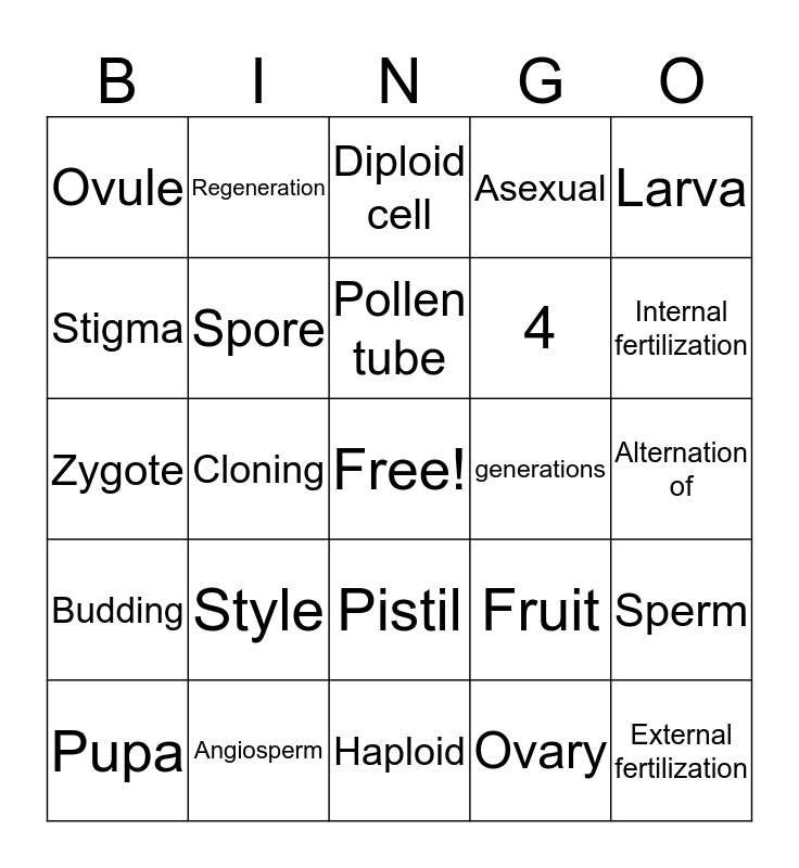 Reproduction Bingo Card