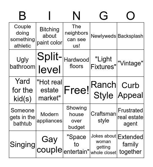 House Hunter Bingo Card