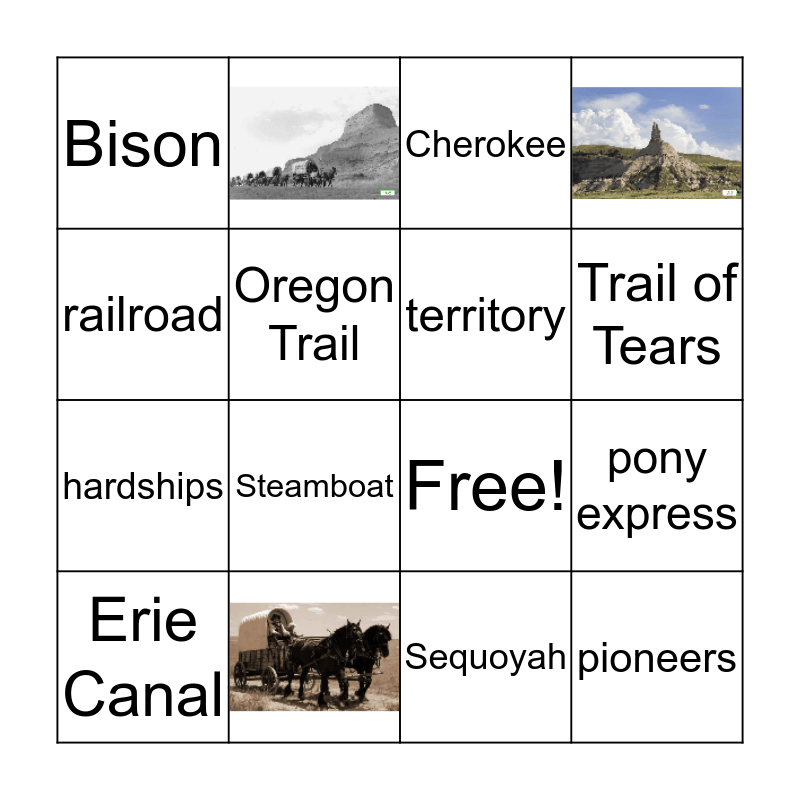 Westward Expansion Bingo Card