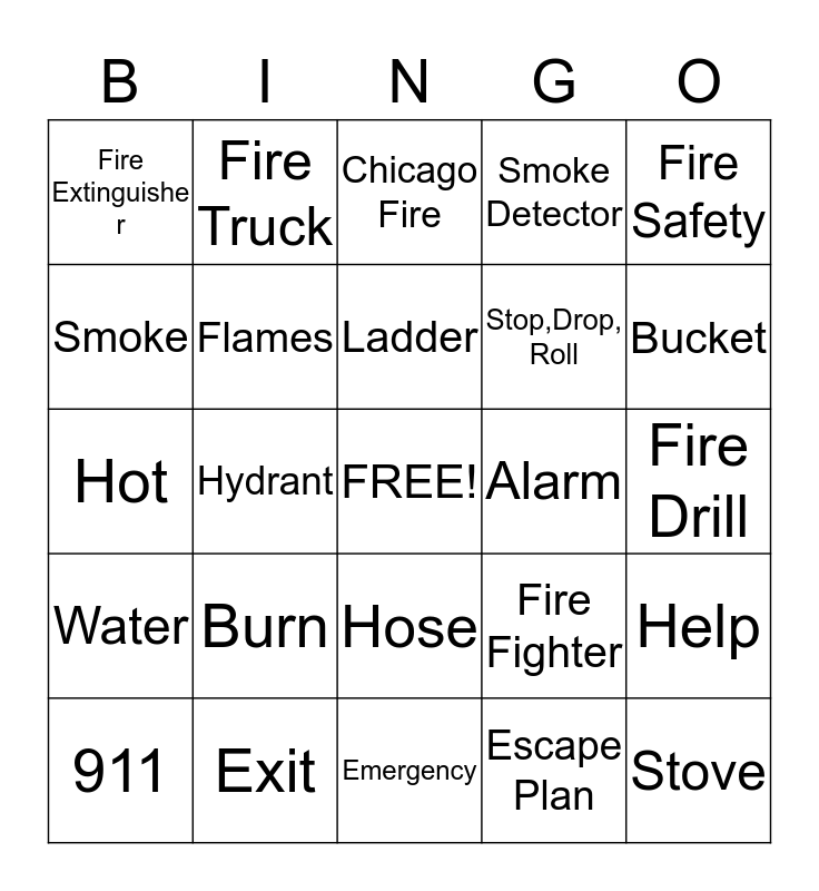 Fire Safety Bingo Card