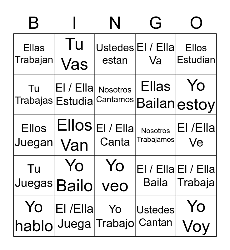 Conjugation Bingo Card
