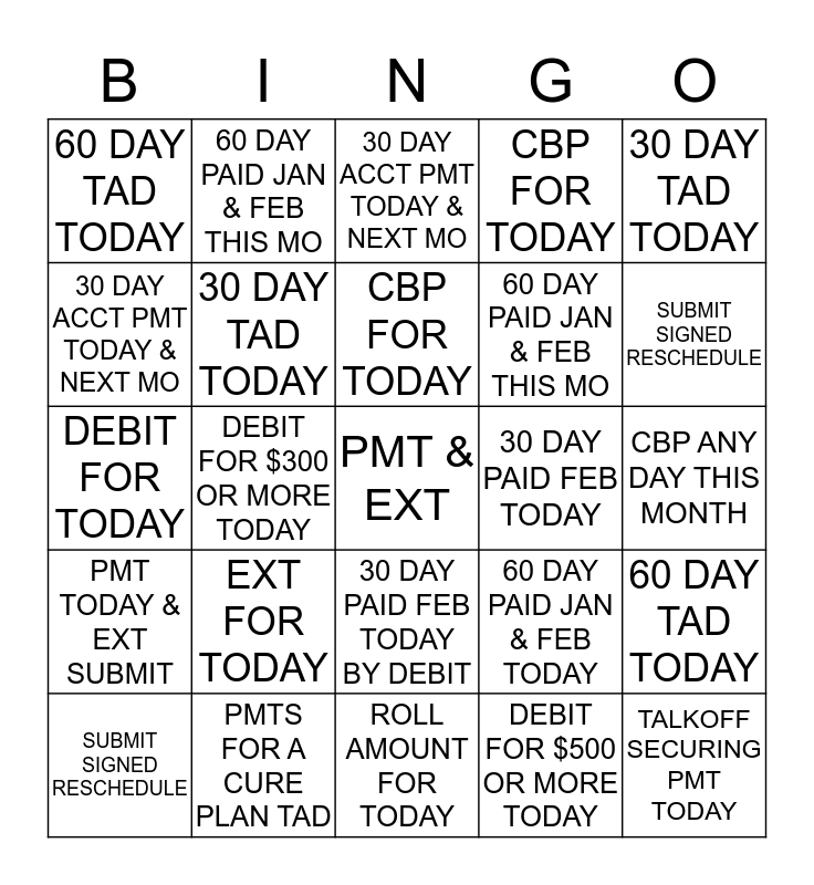 MINI MONTH END Bingo Card