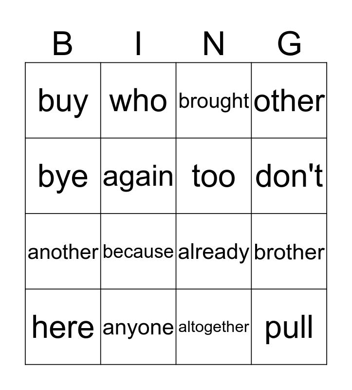 First Grade Red Word List 4 Bingo Card