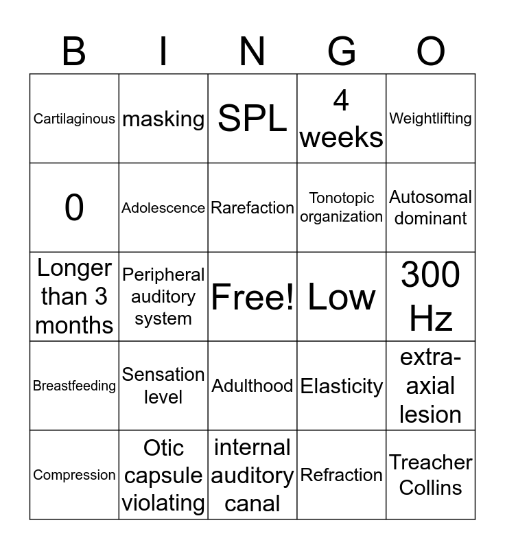 Hearing Science and Disorders Bingo Card
