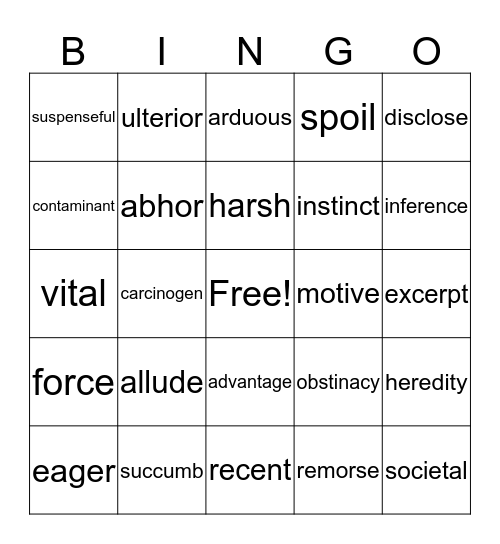CFA #6 Bingo Card