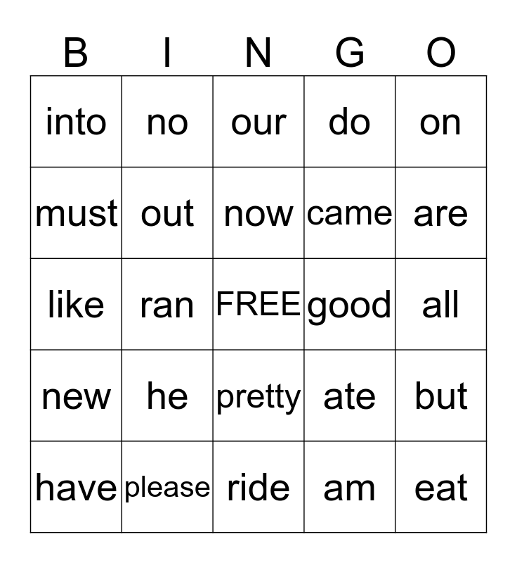 Primer Dolch Sight Words Bingo Card