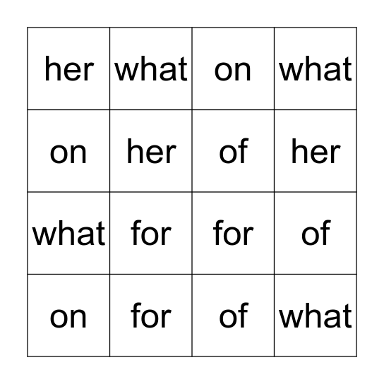 Fergus's Bingo Card