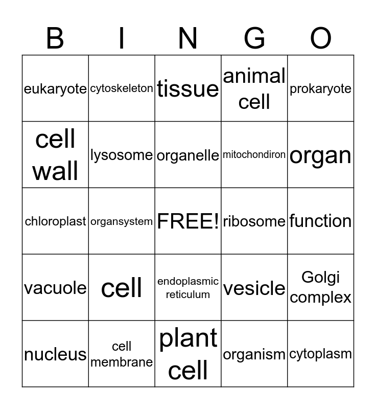 Cells Bingo Card