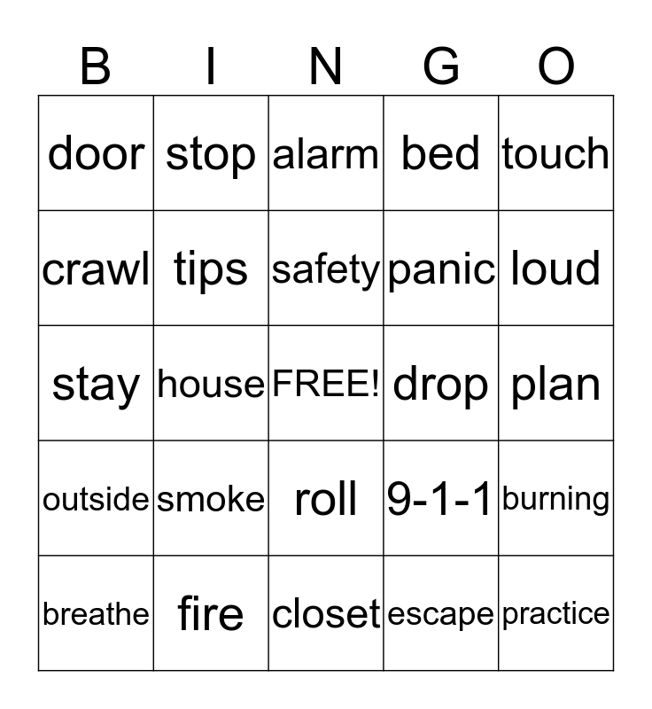 Fire Safety Bingo Card