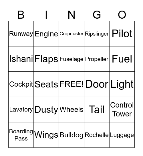 Airplane Bingo Card