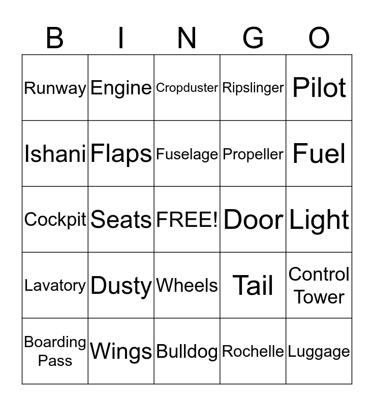 Airplane Bingo Card