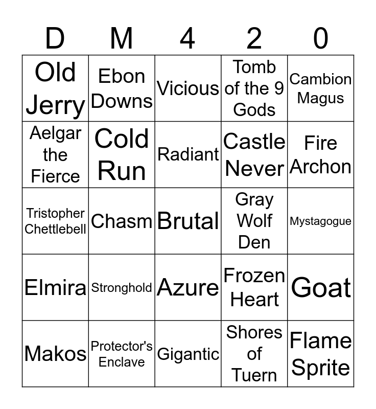 DM420 Bingo Card
