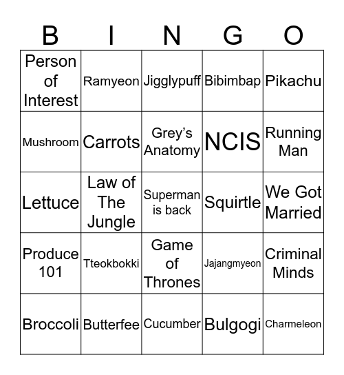 Universe Bingo Card