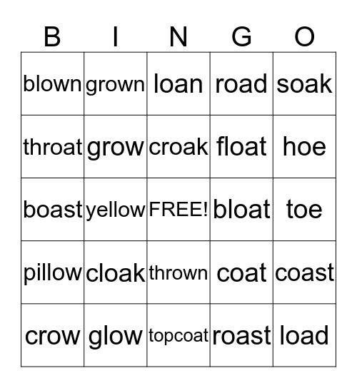 Long O Bingo Card