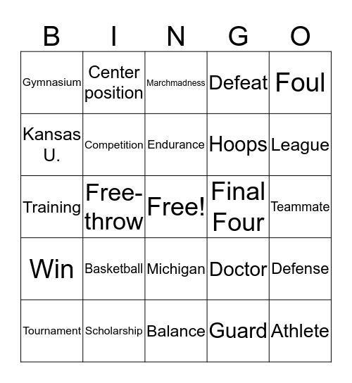 March Madness Bingo Card