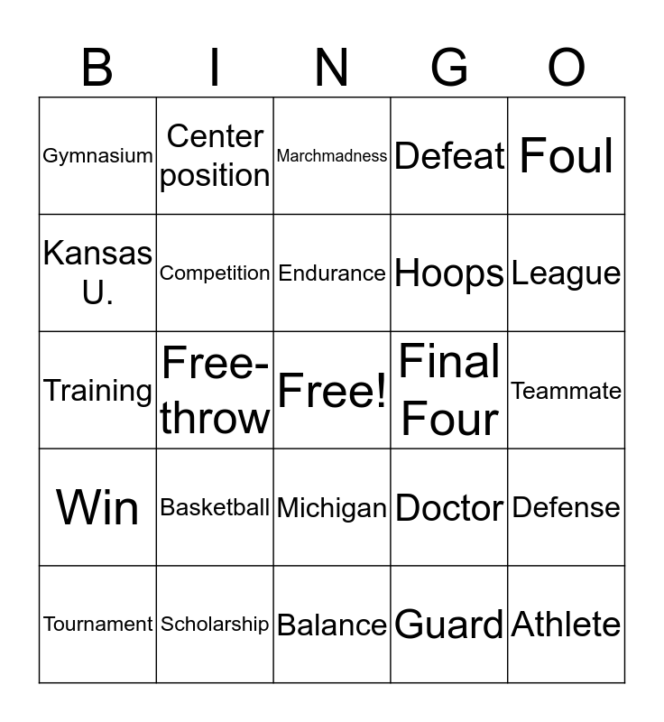 March Madness Bingo Card