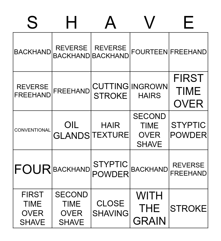 BINGO - CH 13: SHAVING AND FACIAL DESIGNS Bingo Card