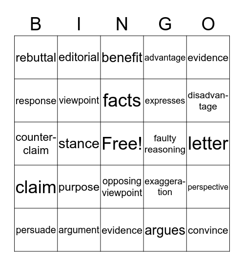 Persuasive Bingo Card
