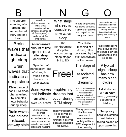 Sleep Bingo Card