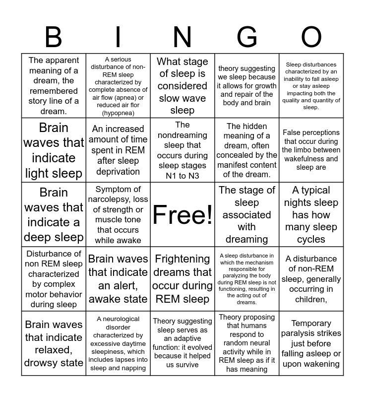 Sleep Bingo Card