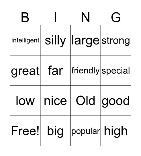 ADJECTIVES Bingo Card