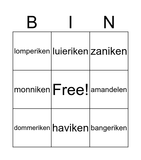 Meervoud bij -it, -ik, -et, -el & -es Bingo Card