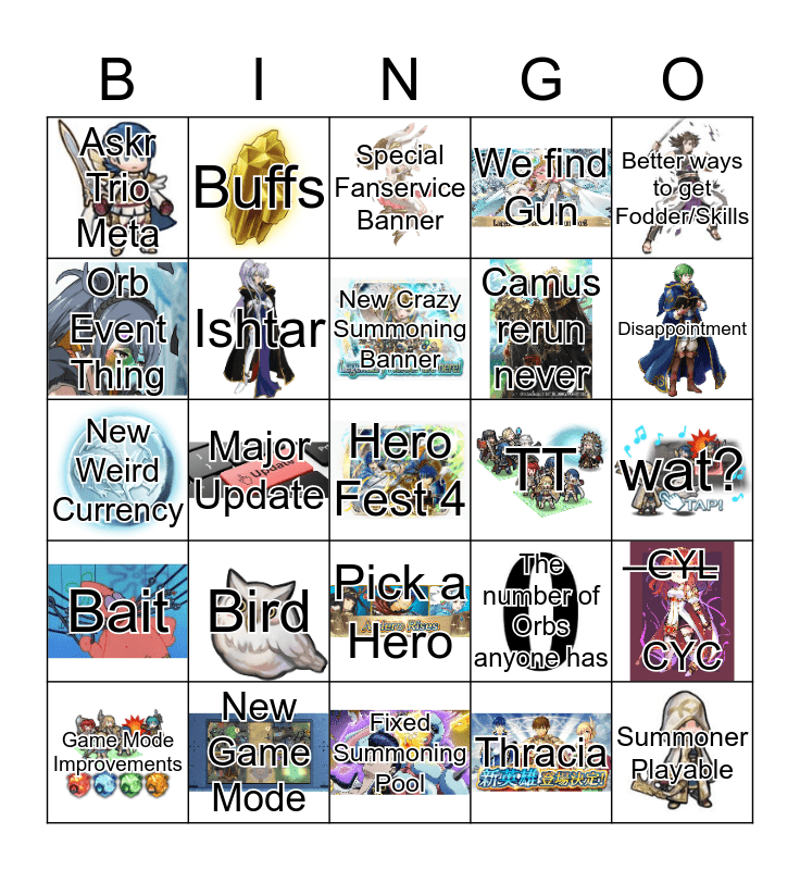 FEH Channel Bingo Card