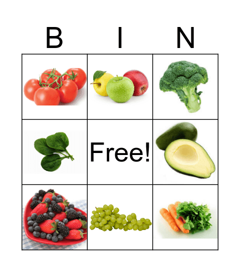 Find Healthy Food Bingo Card