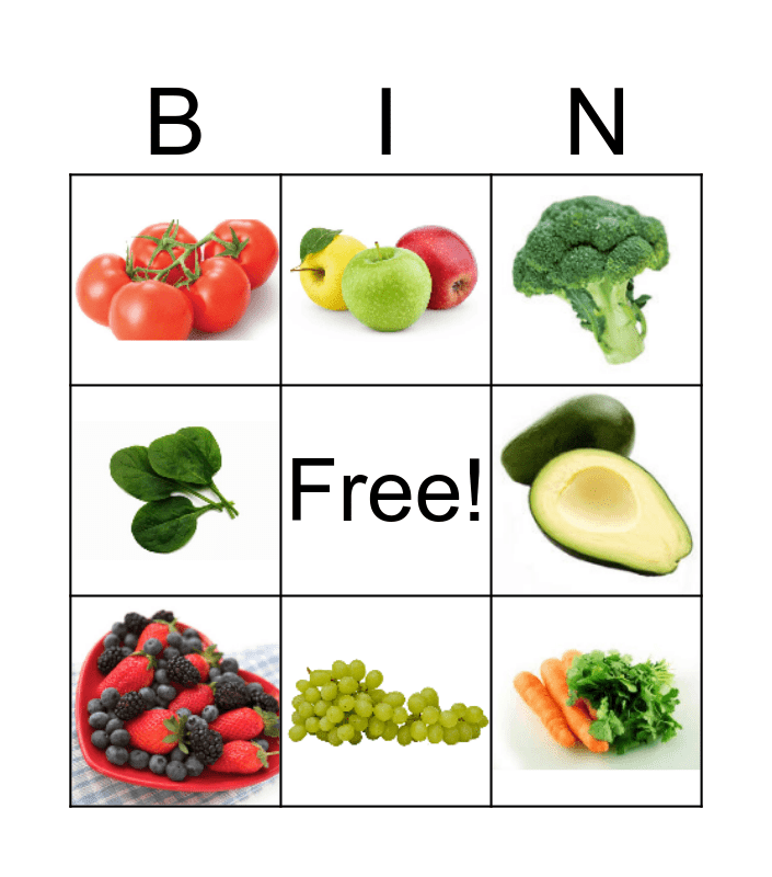 Find Healthy Food Bingo Card