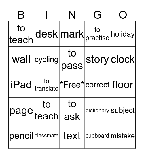 SCHOOL Bingo Card