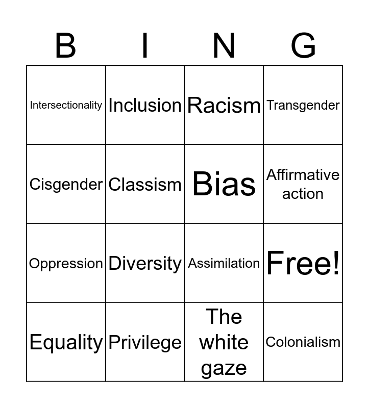 Equity, diversity and inclusion bingo Card
