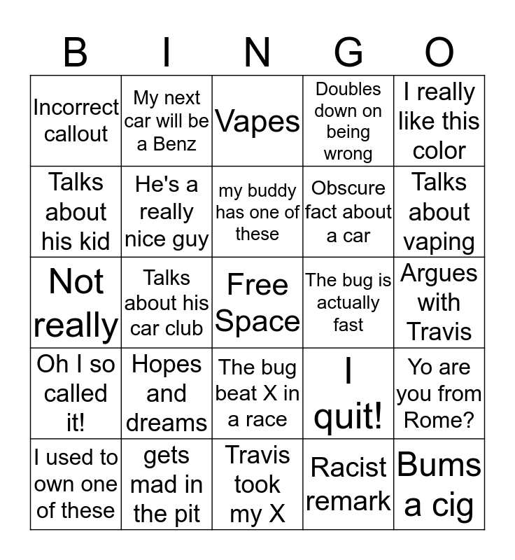 Tim Bingo Card